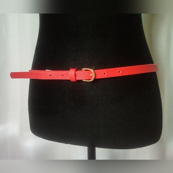 Accessories | New Skinny Red Belt With Gold Buckle | Poshmark